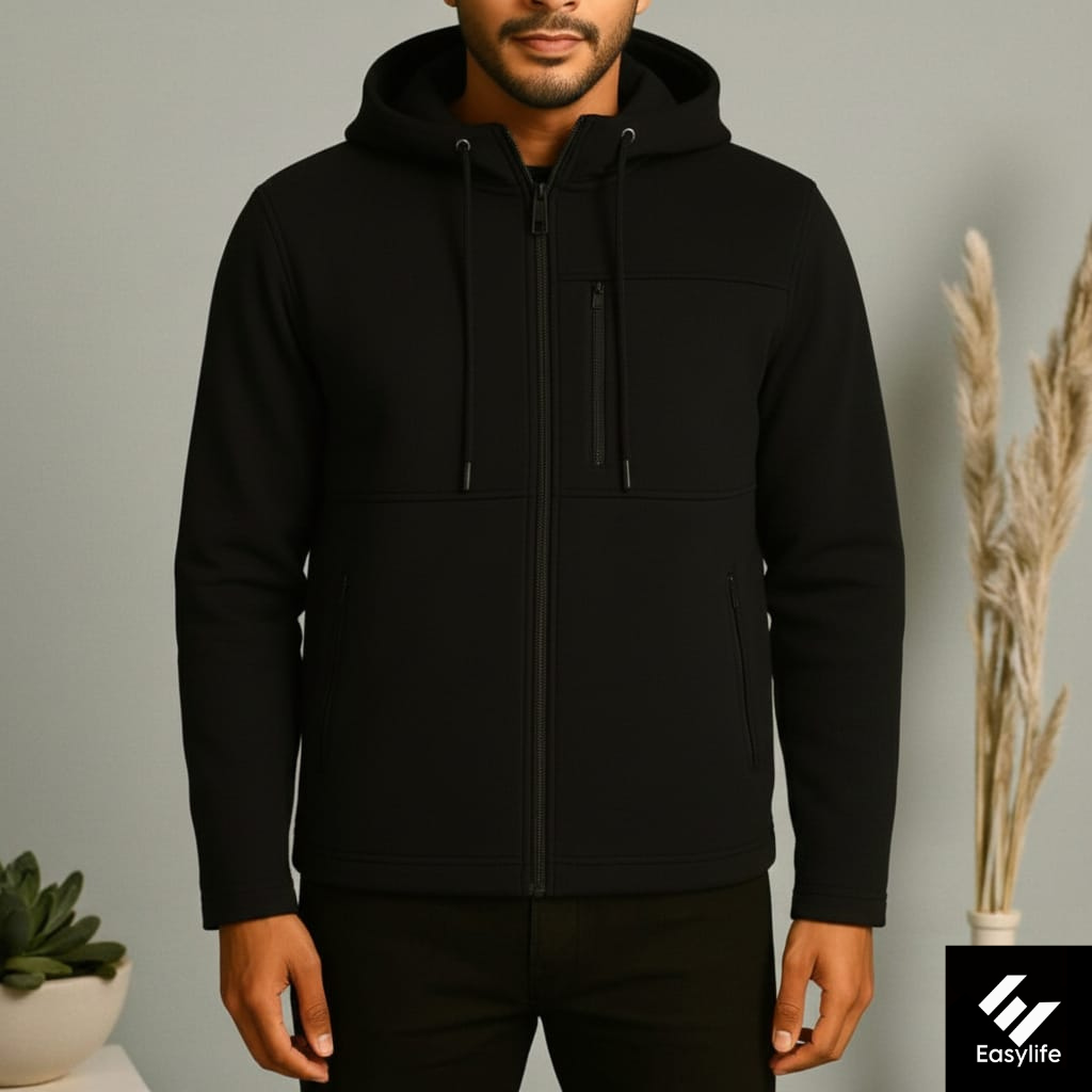 Men's Arms Full Zip Hooded Jacket - Pure Black – Easylife